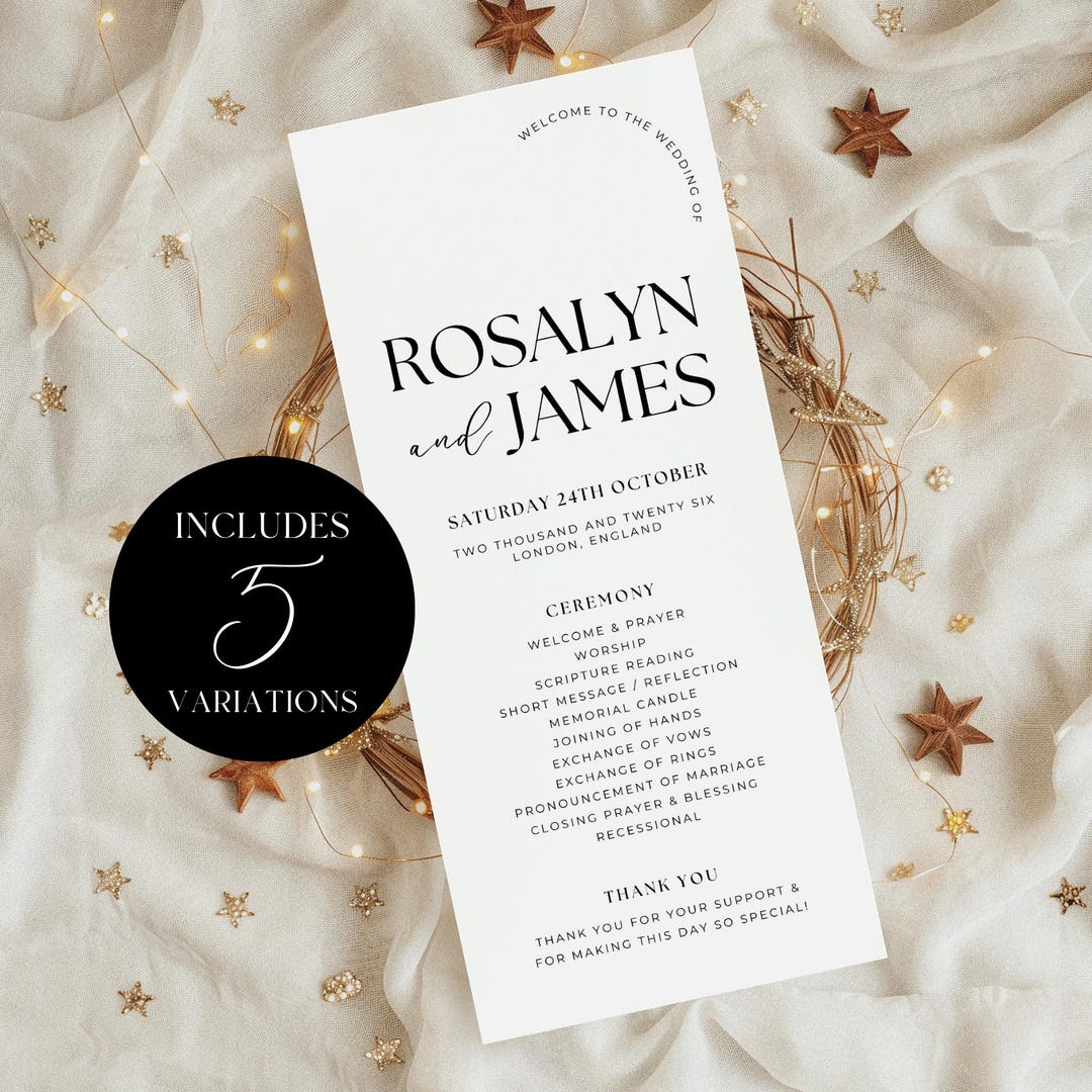 Minimalist Christian Wedding Program Template: Editable Church Ceremony ...