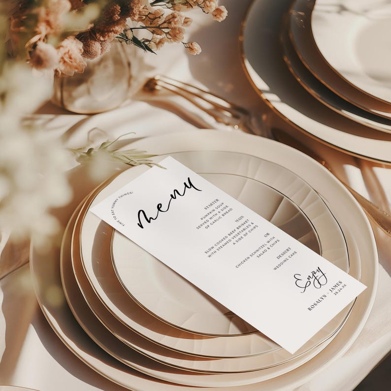 Modern Wedding Menu & Welcome Card: Minimalist Canva Template (digital ...