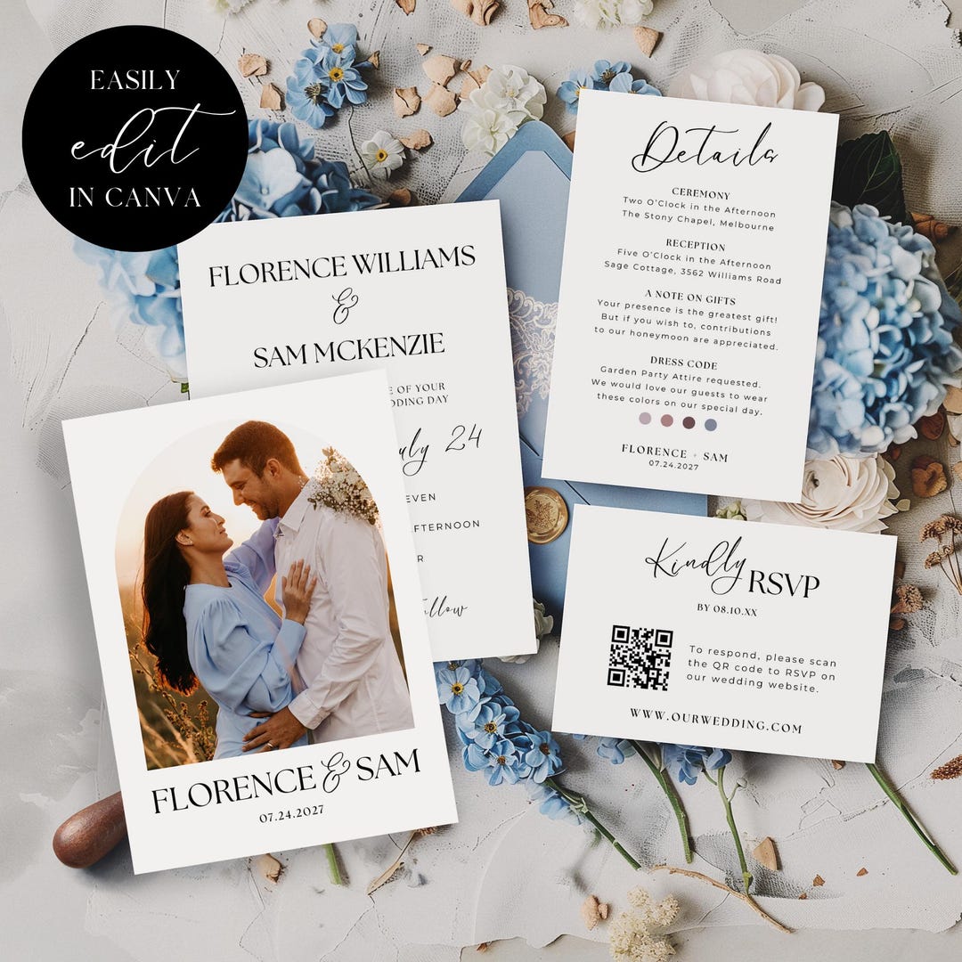 Elegant Wedding Invite With QR Code | Stylish Photo Template | Digital ...