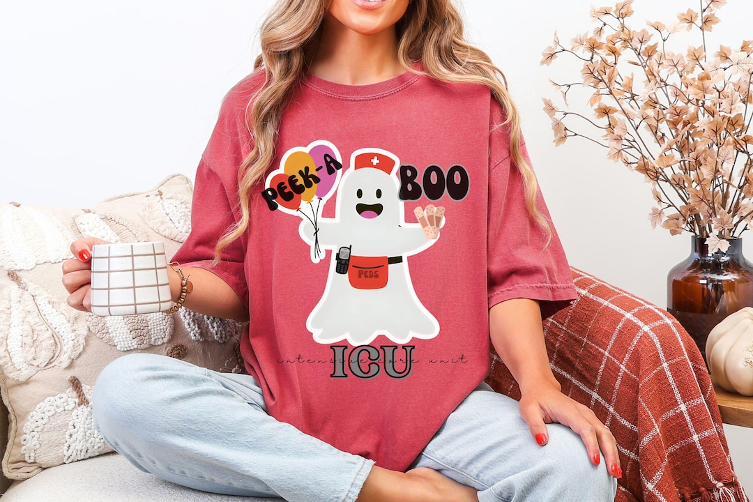 Peek-a-boo ICU Halloween Ghost T-shirt Design: Nurse Gift, Healthcare ...