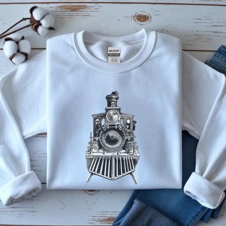Train Sweatshirt, Vintage Locomotive Pullover, Railway Lover Sweater ...