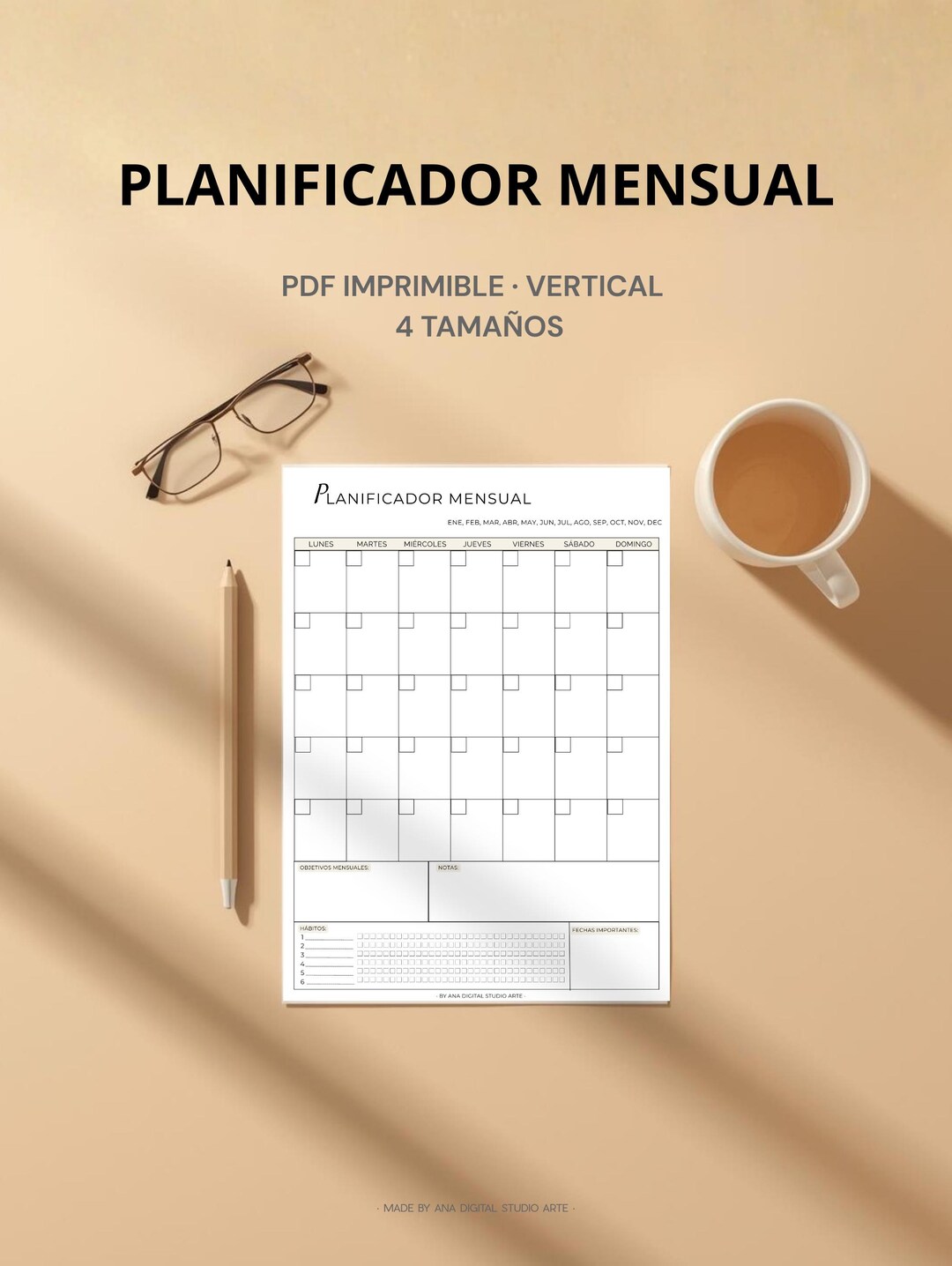 Monthly Planner in Spanish | Minimalist Printable PDF Planner ...
