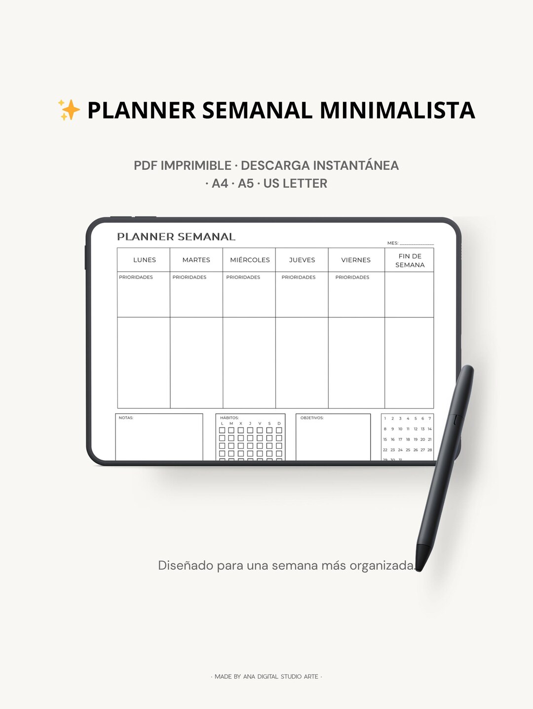 Weekly Planner in Spanish | Digital & Printable PDF Planner ...
