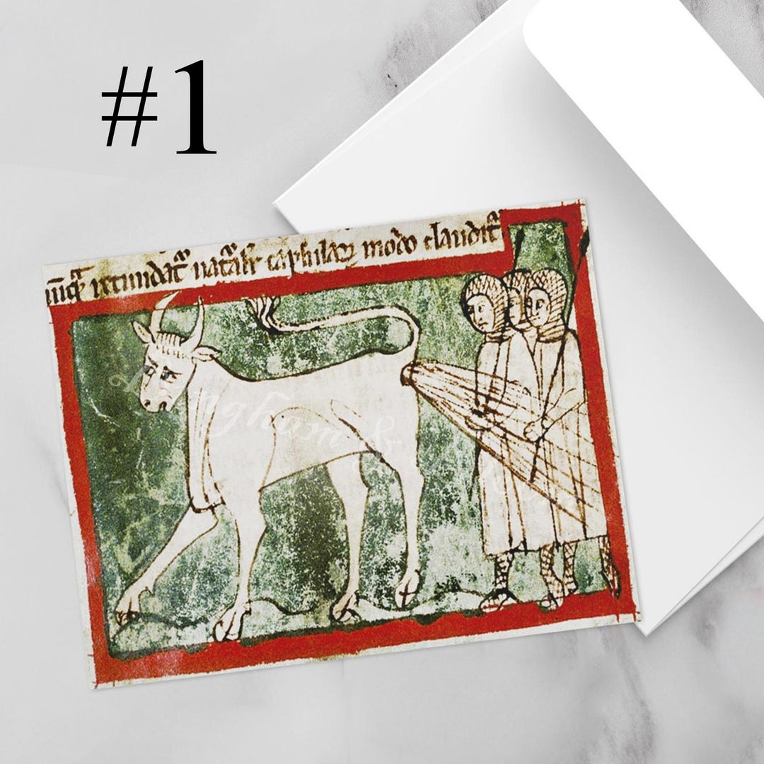 Medieval Bonnacon Card: Mythical Pooping Beast Blank Card (5.5" X 4.25 ...
