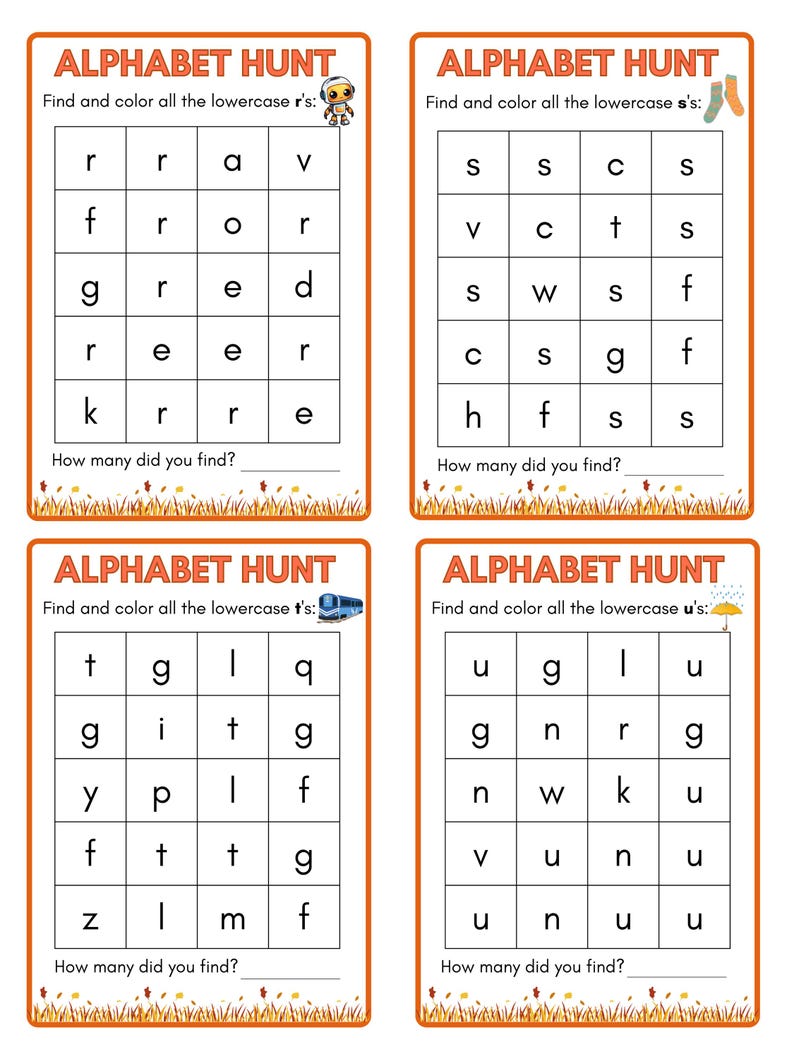 Fall Alphabet Hunt Worksheets: Preschool Letter Recognition Activity ...