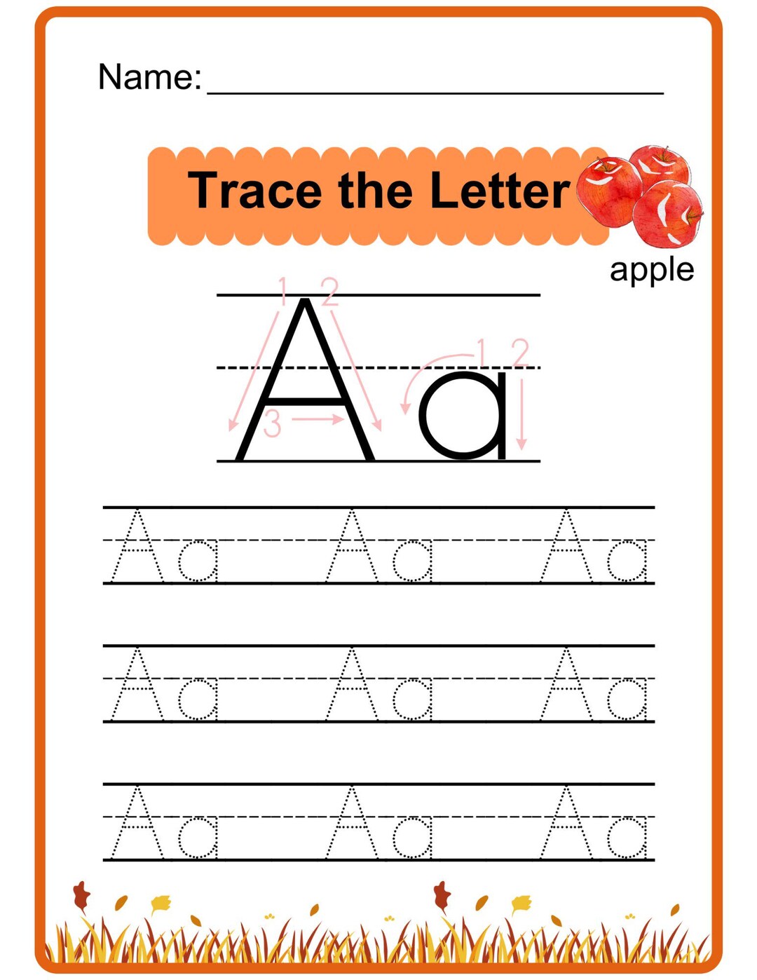 Fall Theme Preschool Alphabet Tracing Printable Worksheets for Home or ...