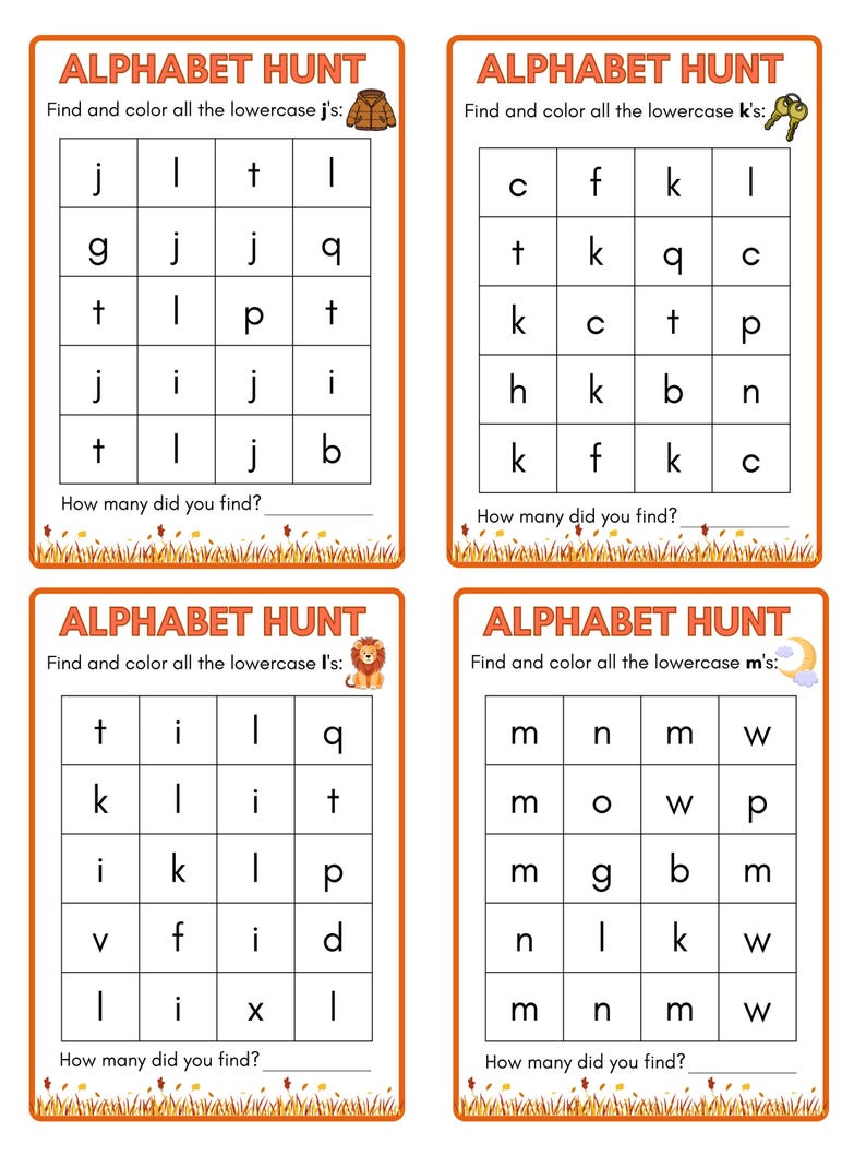 Fall Alphabet Hunt Worksheets: Preschool Letter Recognition Activity ...