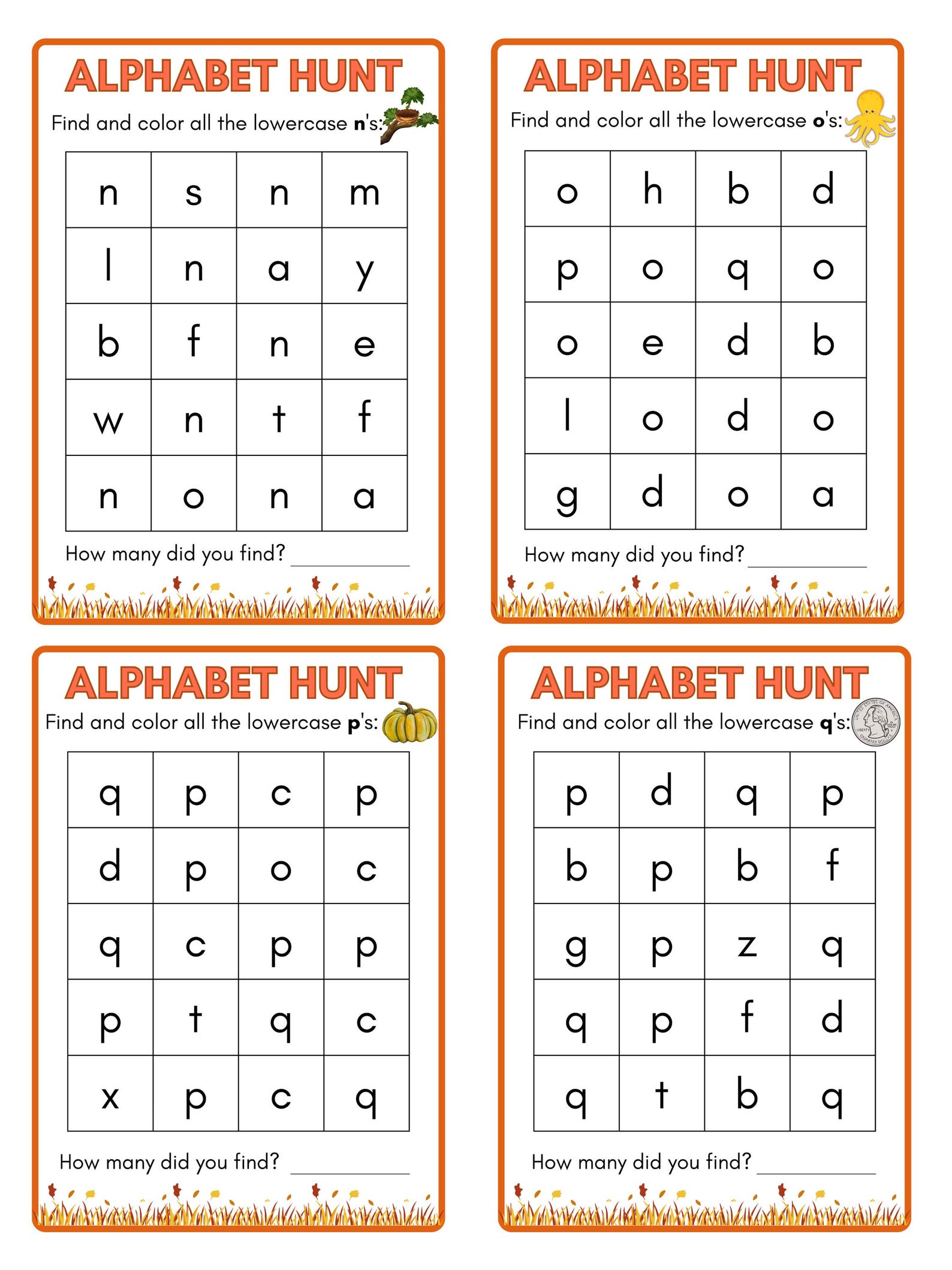 Fall Alphabet Hunt Worksheets: Preschool Letter Recognition Activity ...