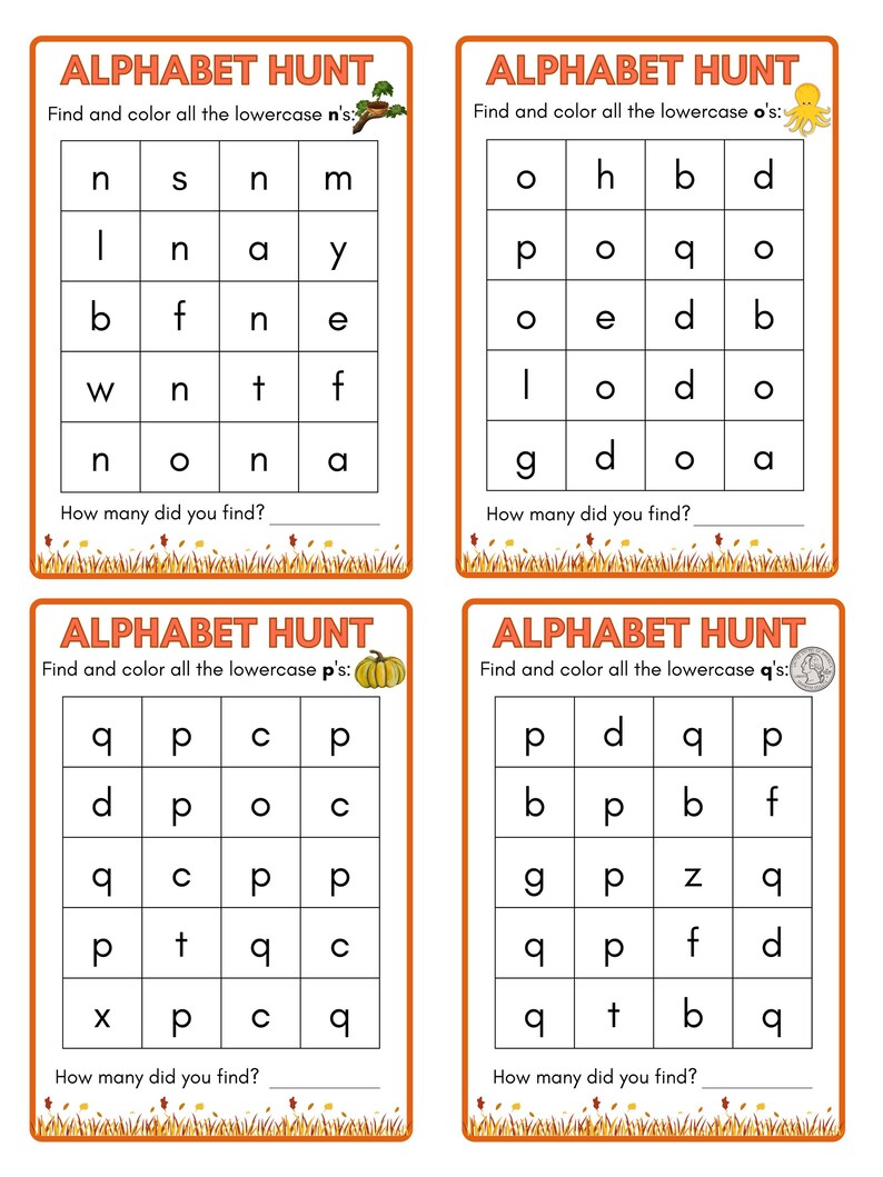 Fall Alphabet Hunt Worksheets: Preschool Letter Recognition Activity ...