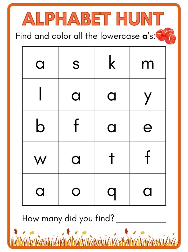 Fall Alphabet Hunt Worksheets: Preschool Letter Recognition Activity ...