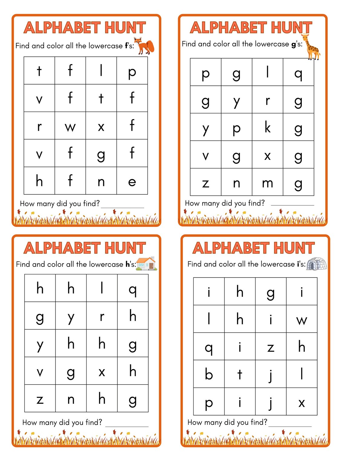 Fall Alphabet Hunt Worksheets: Preschool Letter Recognition Activity ...