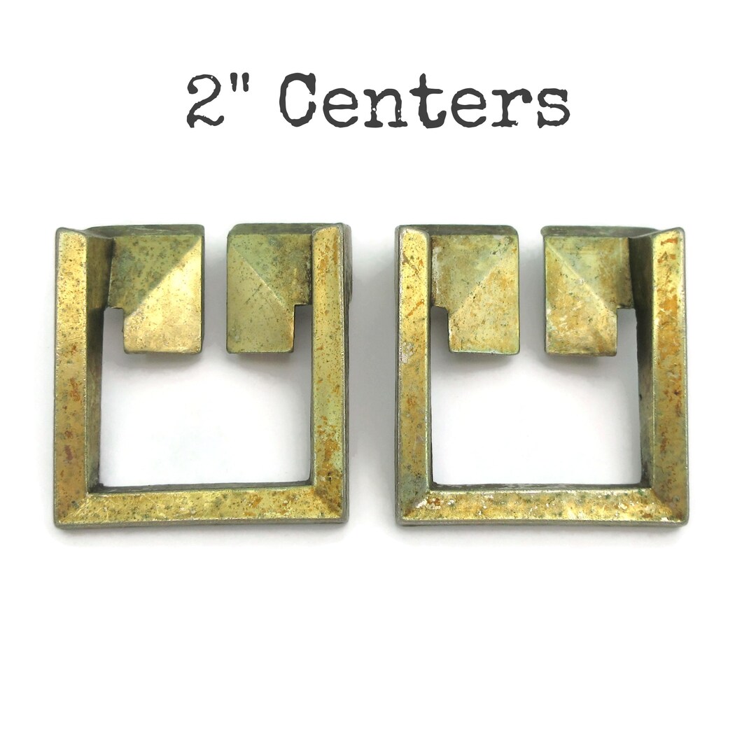 Pair of Vintage Drawer Pulls 2" Centers MCM Greek Key Gold Silver ...