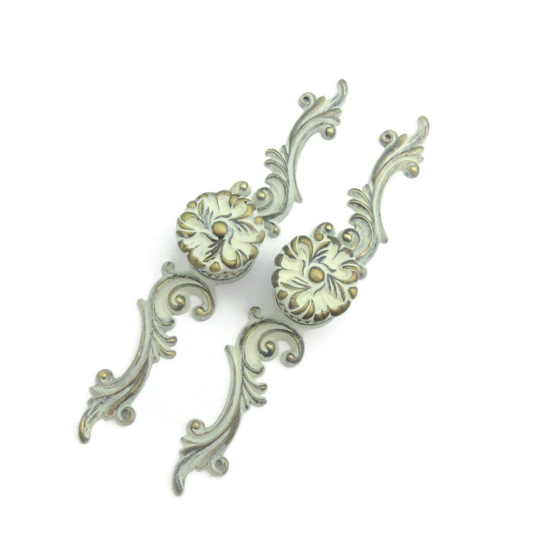 Pair of Vintage French Provincial Drawer Knobs With Backplates Brass ...