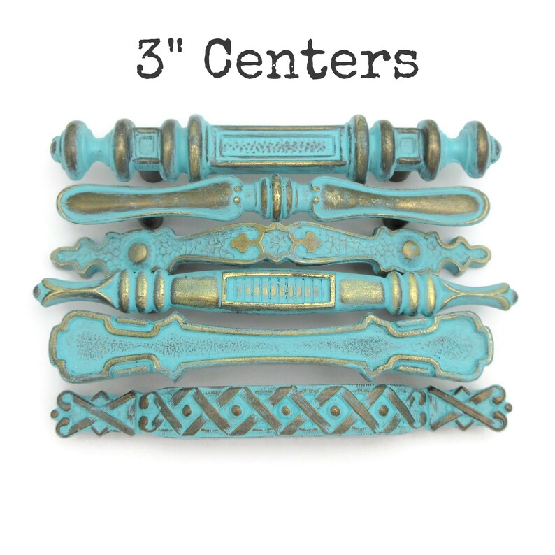 Vintage Turquoise Drawer Pulls - 3" Centers - Set of 6 - Etsy