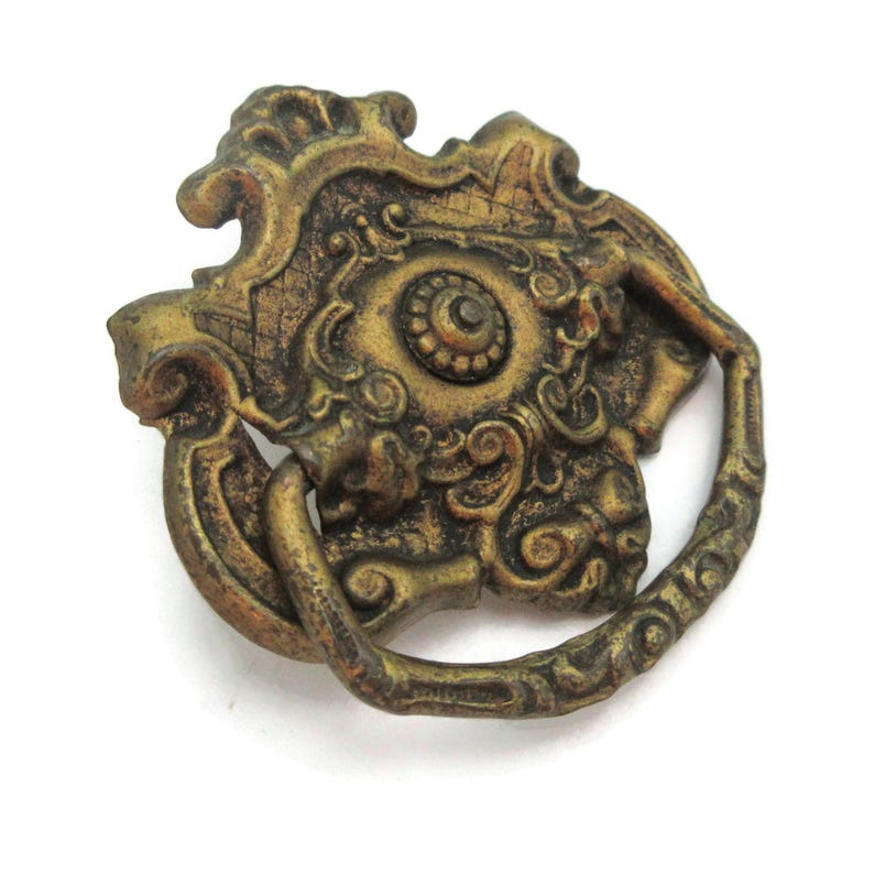 Vintage Ring Pulls Ornate Brass Colored Furniture Drawer Handles - Etsy