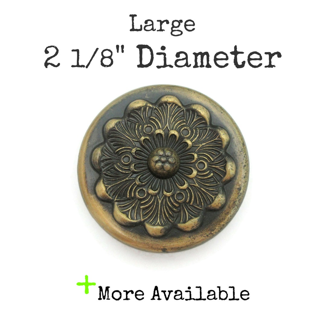 Large Vintage French Provincial Drawer Knob 2 1/8" Diameter Aged Brass ...