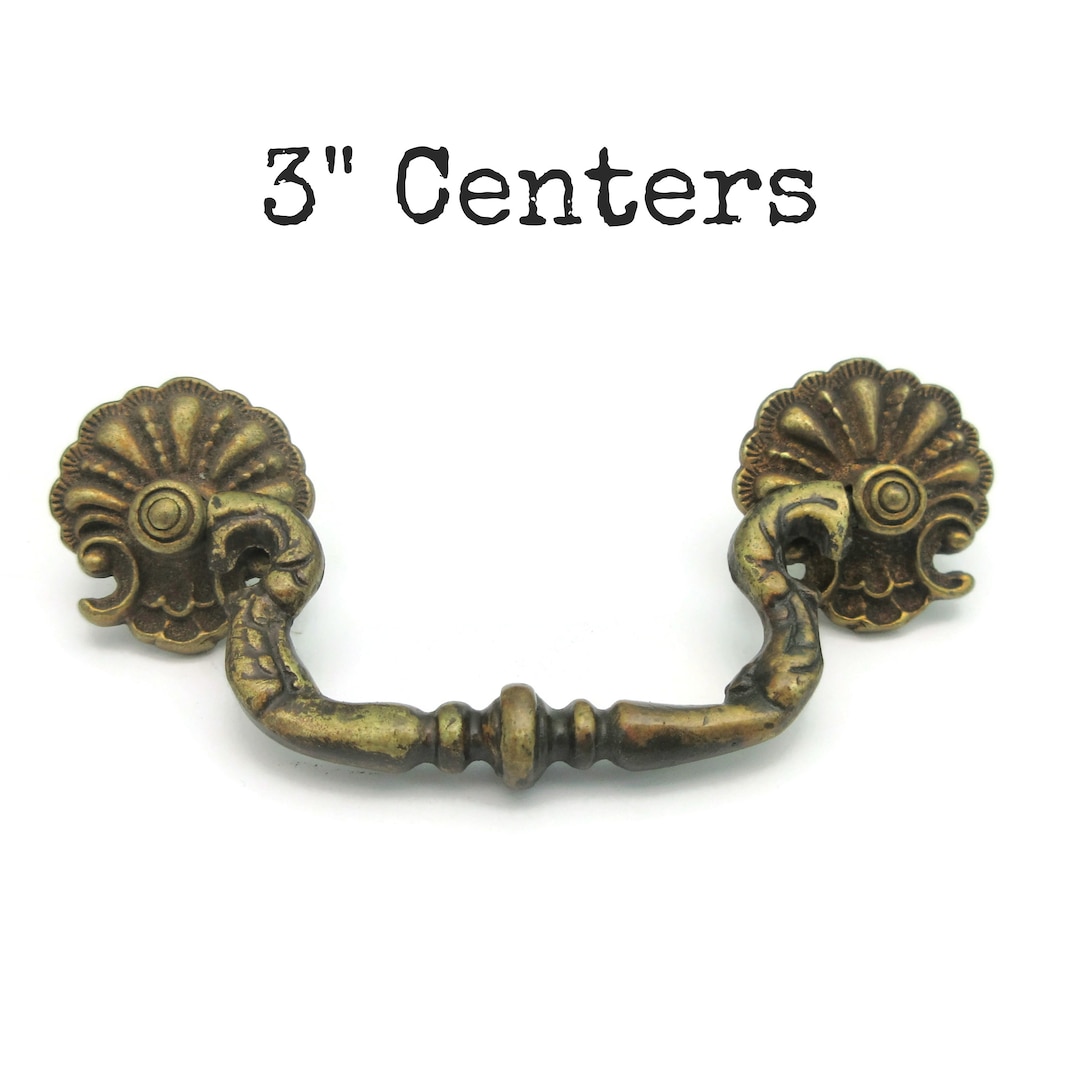 Vintage Drawer Pull 3 Centers Ornate Brass Bail Handle - Etsy