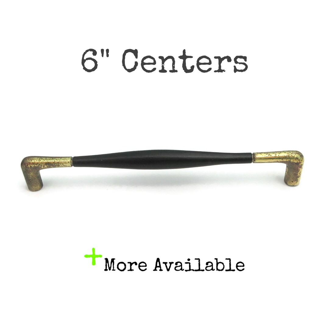 Vintage MCM Drawer Pull 6" Centers Sleek Black Brass Atomic Mid Century ...