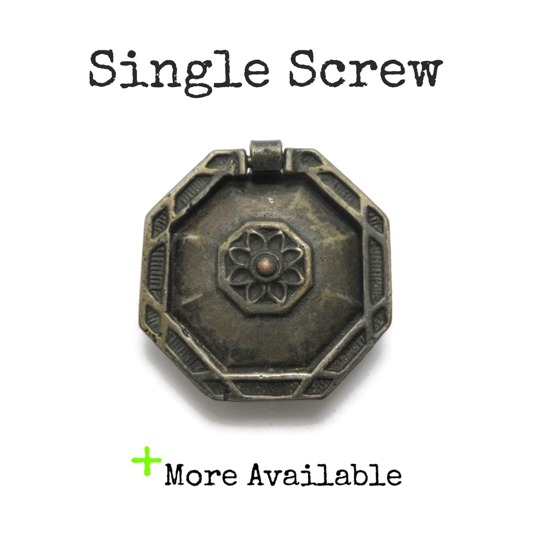 Vintage Drawer Pull Ornate Octagon Drop Ring Handle Antique Pewter ...