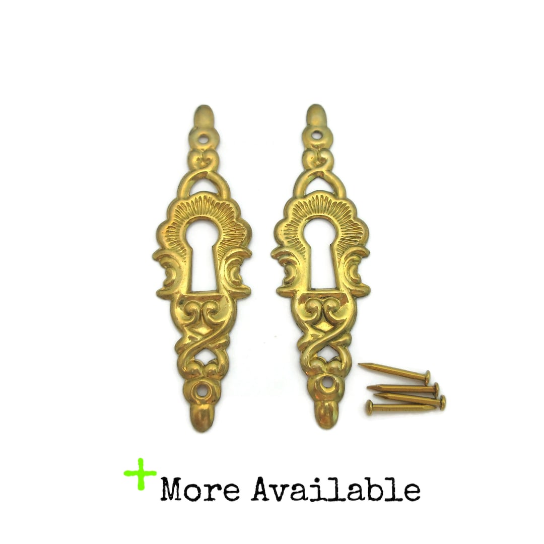 Pairs of Stamped Vintage Ornate Drawer Key Hole Cover Escutcheon Brass ...