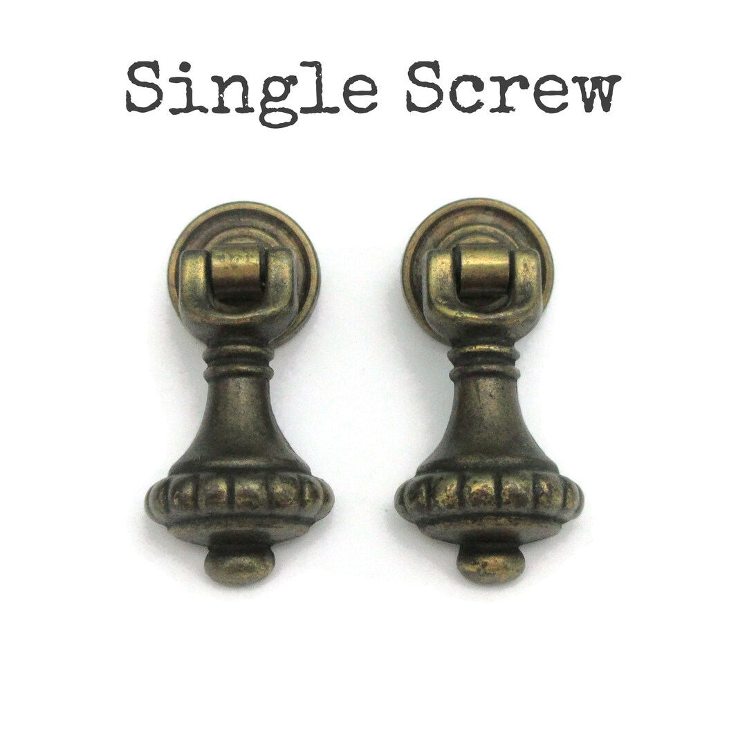 2 Vintage Drop Pulls Brass Tone Swinging Handles Teardrop Hanging ...