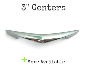 NOS 1 X MCM Polished Chrome Chevron Drawer Pull 3 Center Ajax Metal ...