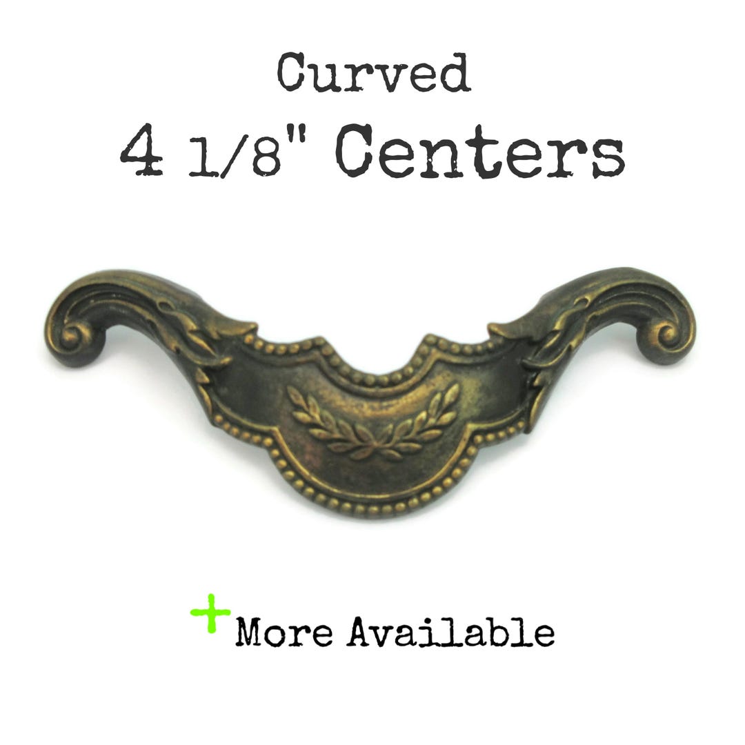 Curved Vintage French Provincial Drawer Pull 4 1/8" Centers Ornate Dark ...