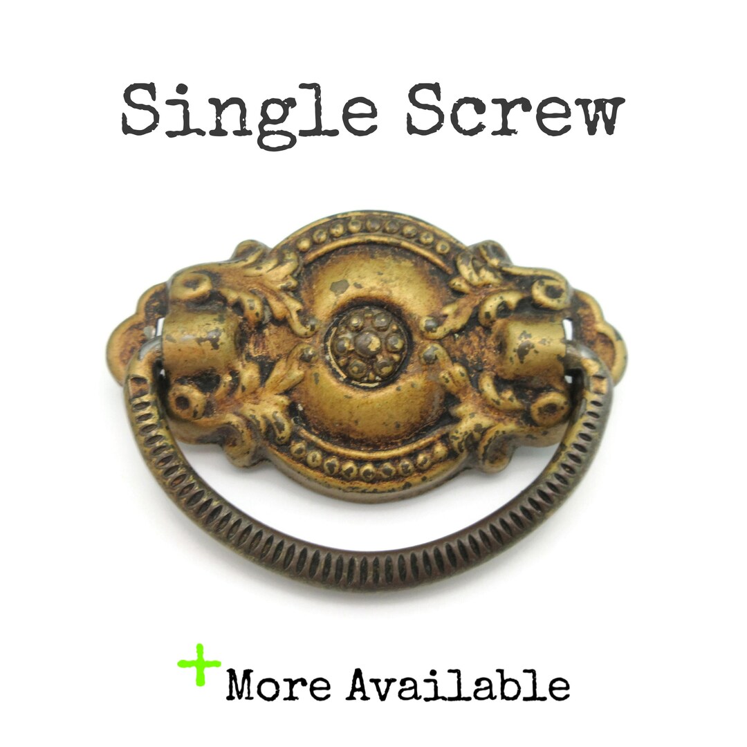 Vintage Ring Pulls Ornate Brass Gold Colored Furniture Drawer Handles ...