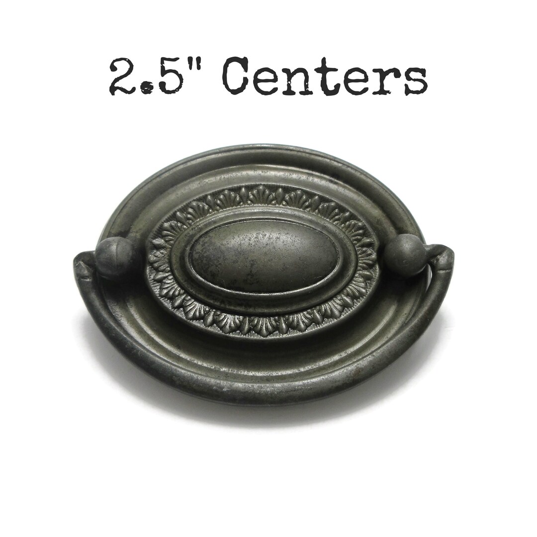 Vintage Drawer Pull 2.5 Centers Oval Shaped Hepplewhite Pewter Gray ...
