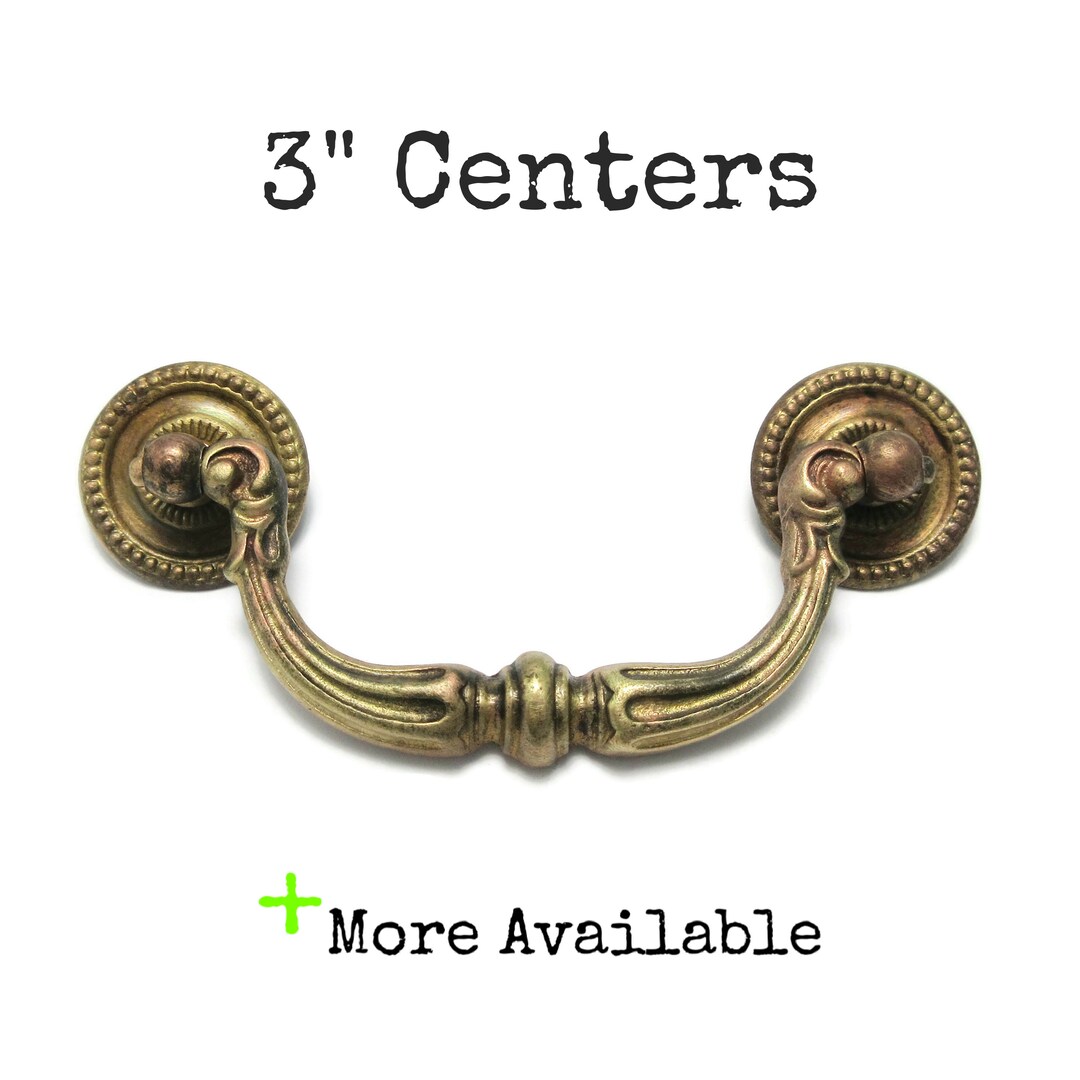 Vintage Drawer Pull 3 Centers Ornate Bail Handle Worn Brass With Copper ...