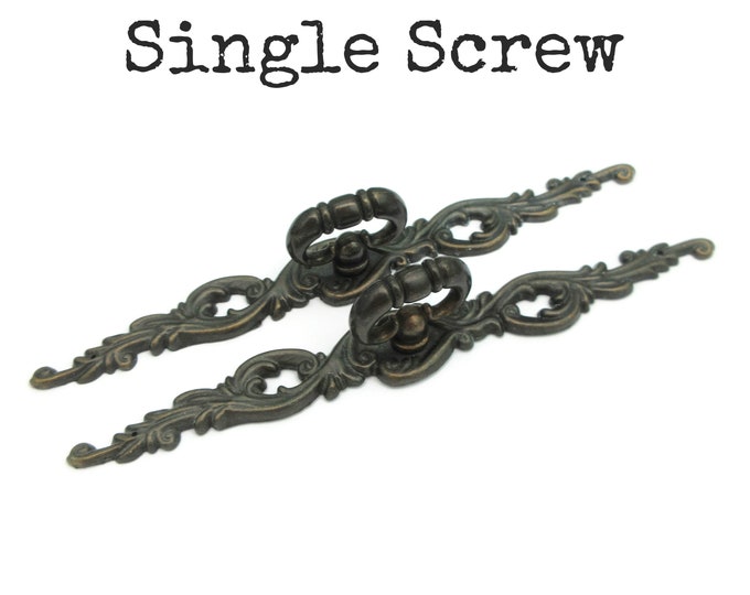 Pair of Long Vintage Backplates and Faux Key Knobs French Provincial ...