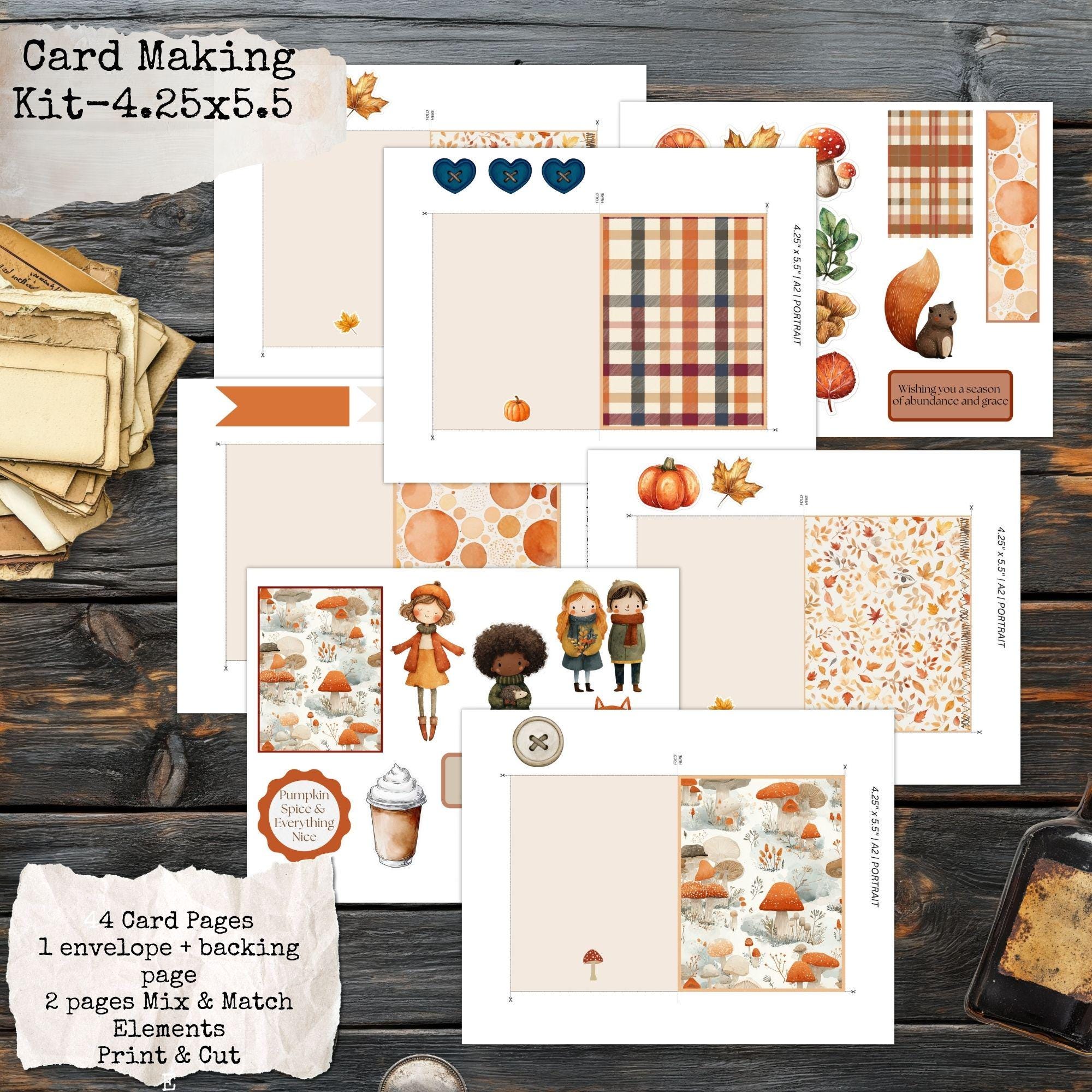 Cozy Autumn Printable Fall Card Making Kit | Digital Fall Greeting Card ...
