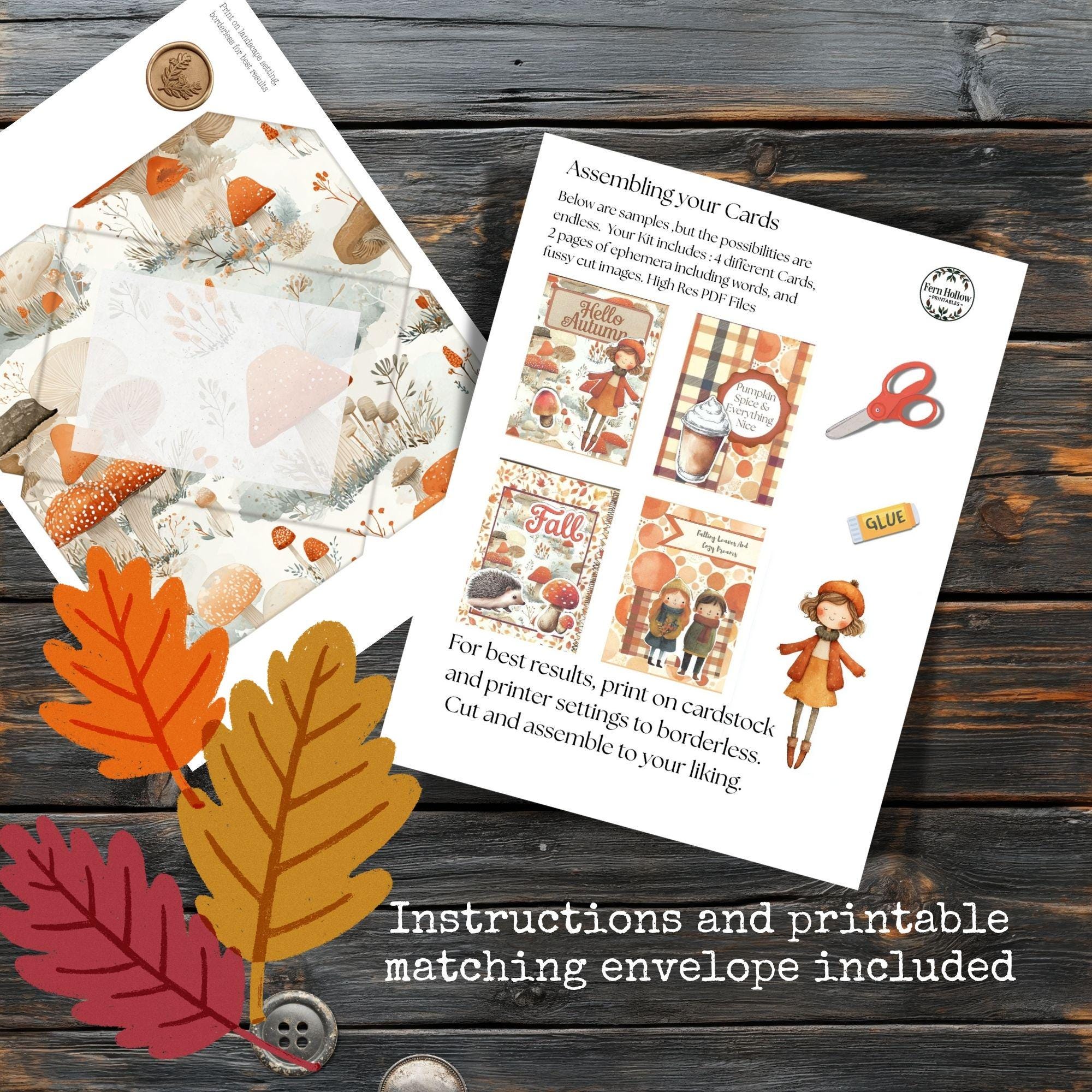Cozy Autumn Printable Fall Card Making Kit | Digital Fall Greeting Card ...