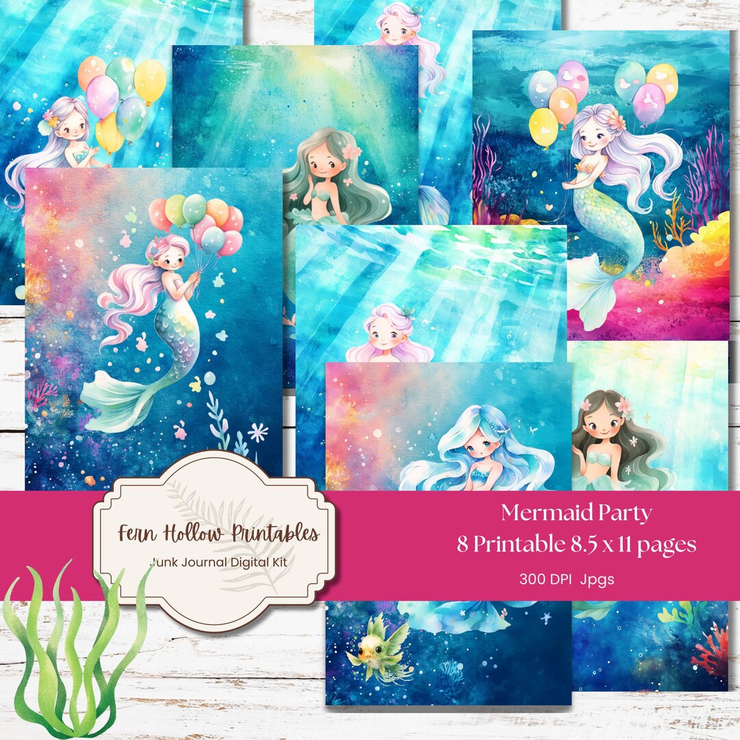 Watercolor Mermaid Journal Kit: Printable Scrapbook Pages (digital ...