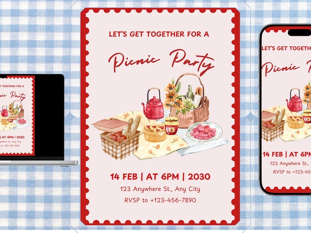 Picnic Party Invitation Template | Editable Canva Design | Summer ...