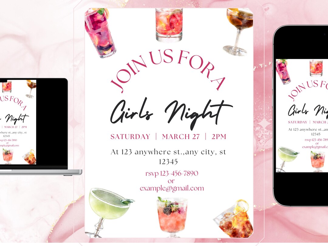 Girls Night Invitation | Cocktail Party Invite | Editable Printable ...