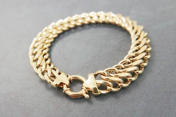 Real 14k Link Bracelet .wide Gold Bracelet. Sparkly Gold | Etsy