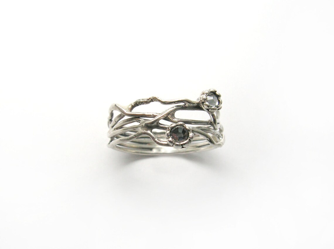 Silver crystal ring. Sterling silver ring design. Branch | Etsy