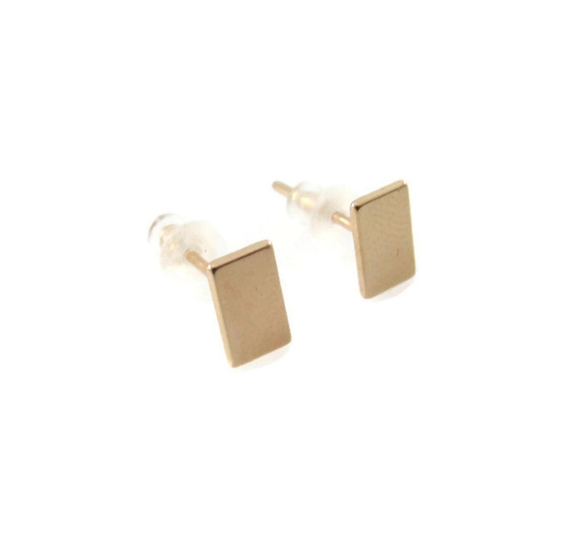 14K Solid Gold Bar Earrings. Stud Earrings. Gold Bar Earrings. - Etsy