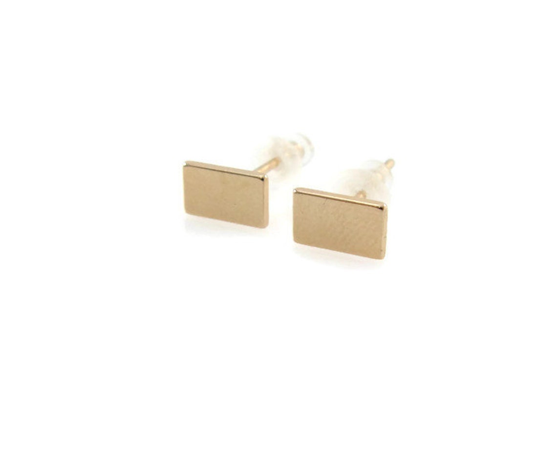 14K Solid Gold Bar Earrings. Stud Earrings. Gold Bar Earrings. - Etsy