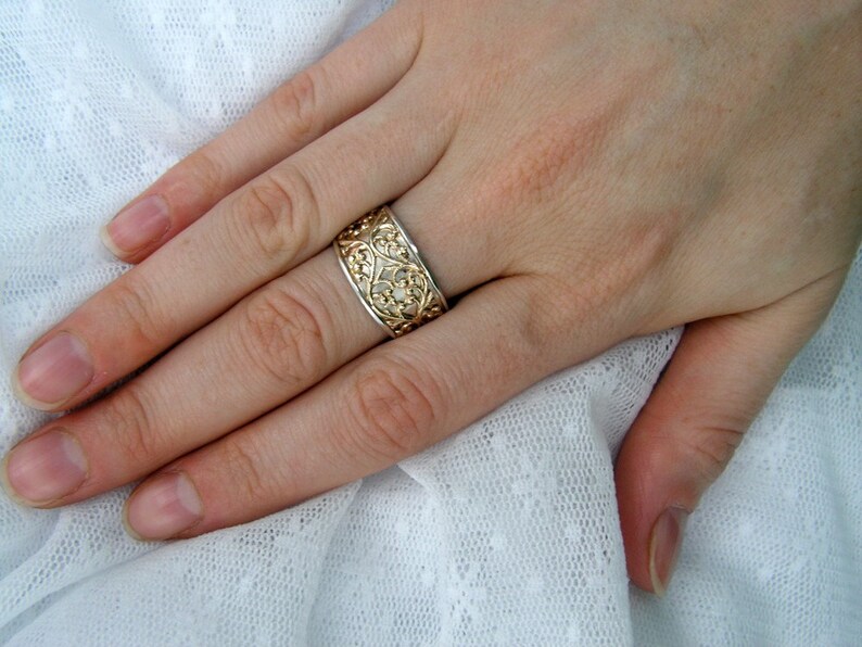 Lace Ring, Silver Gold Ring. Floral Gold Ring. Lace Gold Ring. Sterling ...