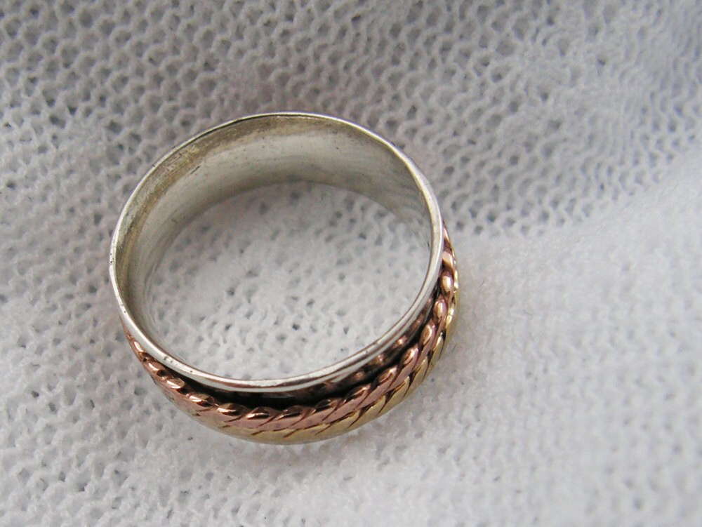 Pinky ring. Spinner ring. Braided ring. Silver gold spinner | Etsy