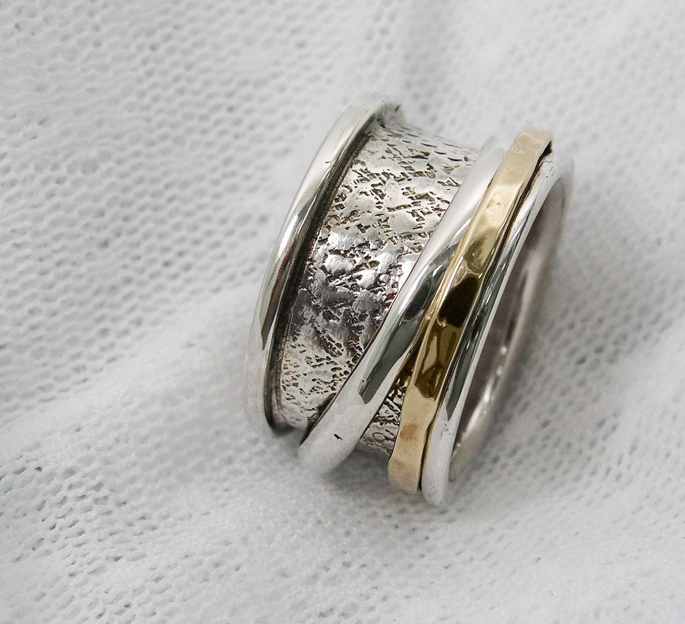 Spinner Ring. Sterling Silver Gold unisex Spinner Ring. Wide | Etsy