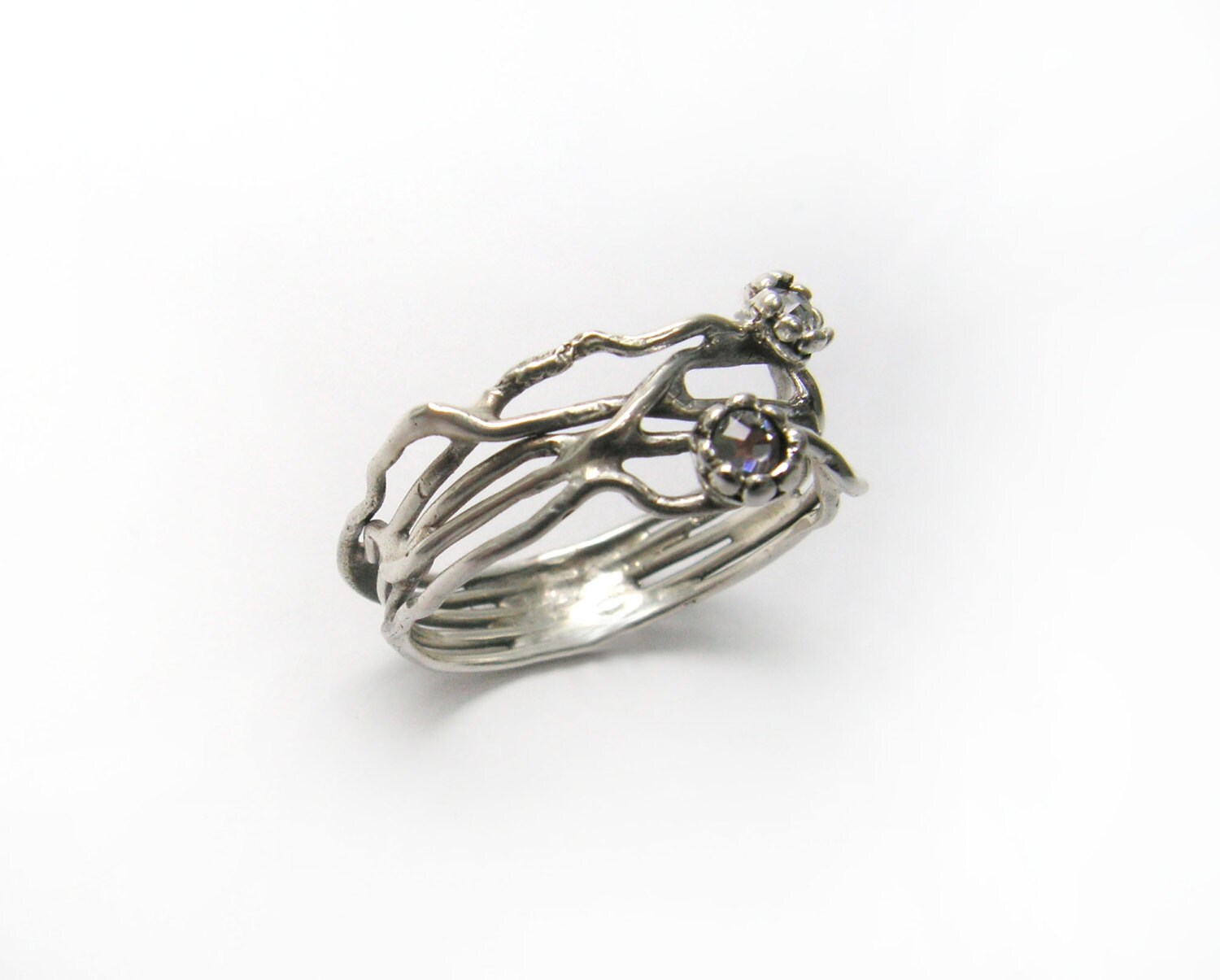 Silver crystal ring. Sterling silver ring design. Branch | Etsy