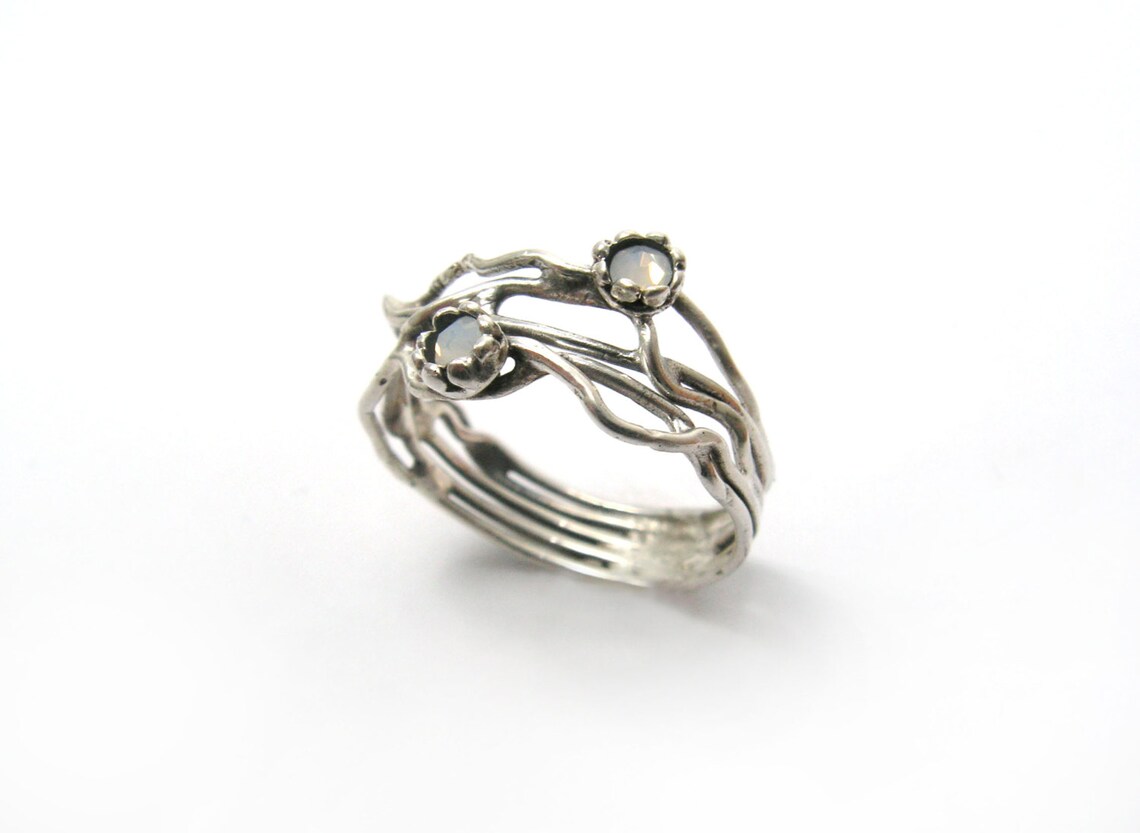 Silver Ring. Silver White Crystal Ring. Sterling Silver Organic Ring ...