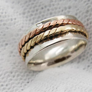 Pinky Ring. Spinner Ring. Braided Ring. Silver Gold Spinner | Etsy