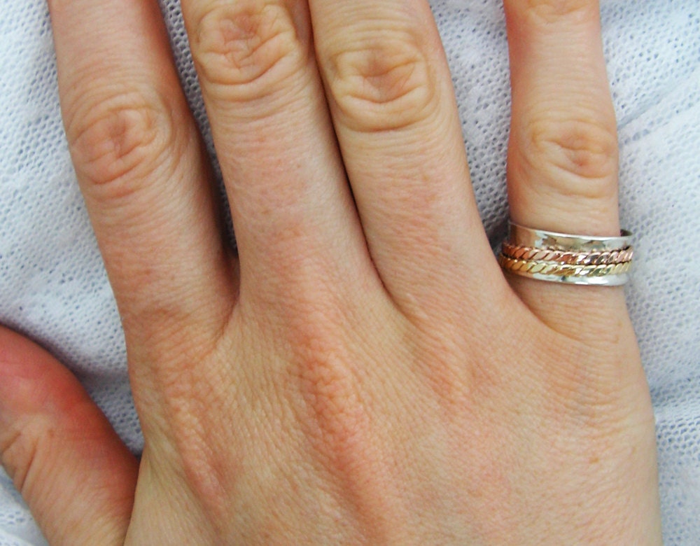 Pinky ring. Spinner ring. Braided ring. Silver gold spinner | Etsy