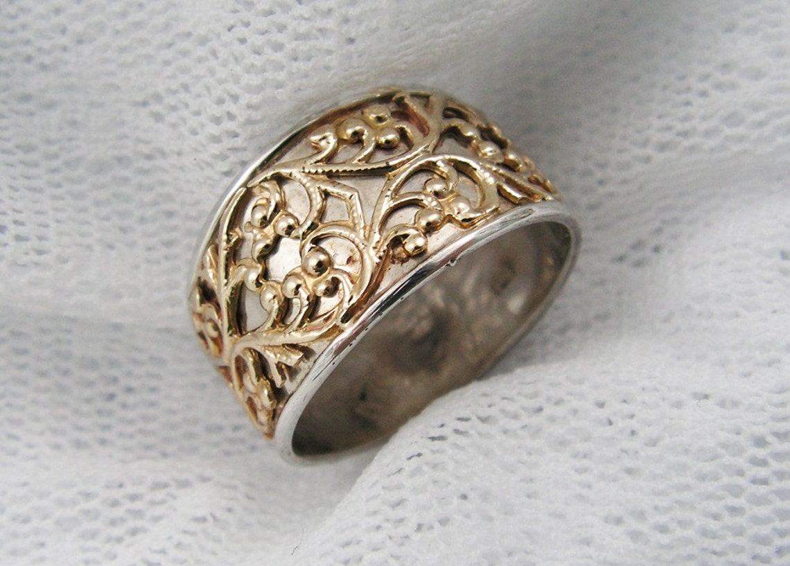 Lace ring silver gold ring. Floral gold ring. Lace gold ring. | Etsy