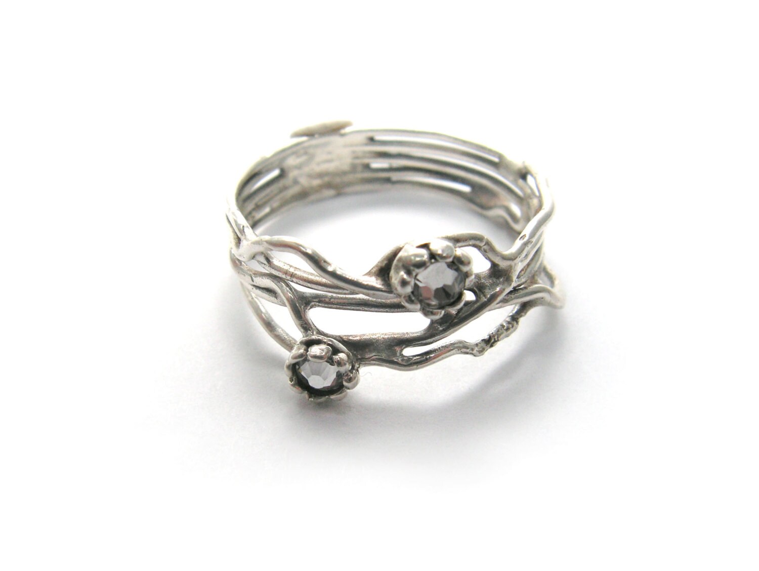 Silver crystal ring. Sterling silver ring design. Branch | Etsy