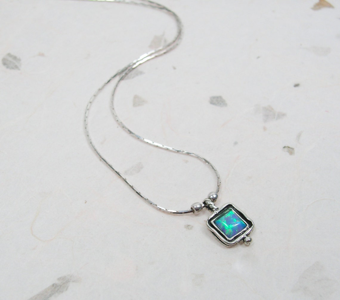 Square Sterling Silver Opal Necklace (sn-1428). Gift for Her, Opal ...